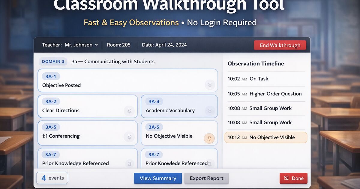 Classroom Walkthrough Tool — Danielson & Marzano Frameworks